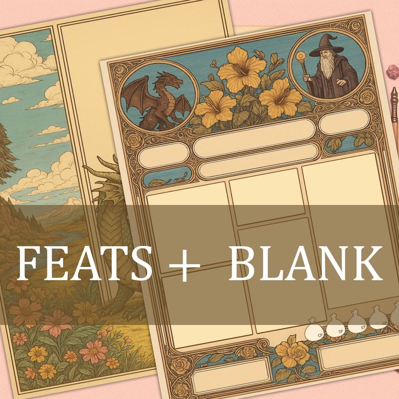 Fantasy Dragon Themed | Dnd Printable Character Sheet, RPG Character ...