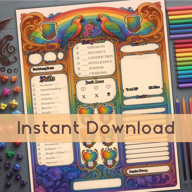 Rainbow Dreams | Dnd Printable Character Sheet, RPG Character Sheet ...