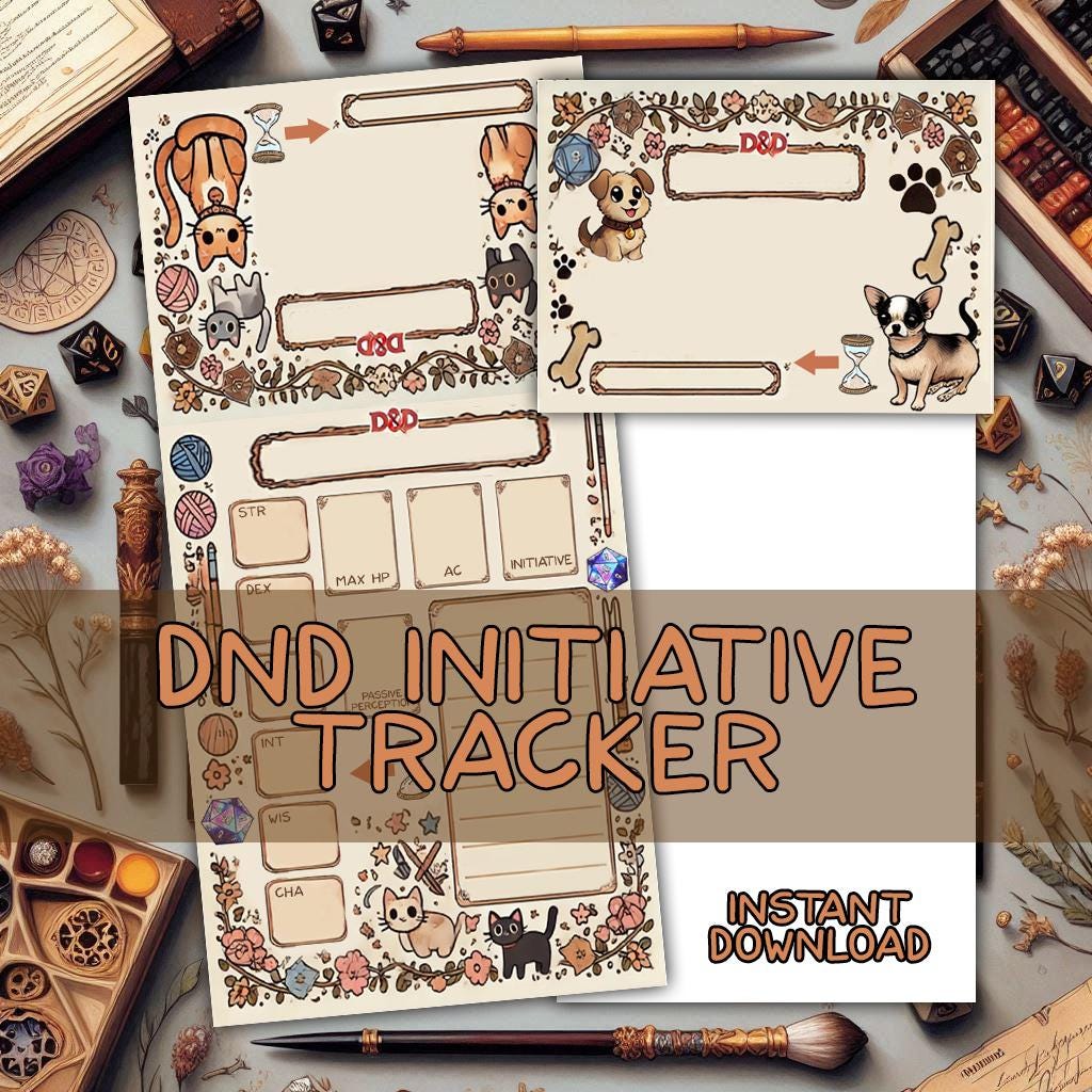 Cat and Dog Themed D&D 5e Initiative Tracker | Character Sheet Tent ...