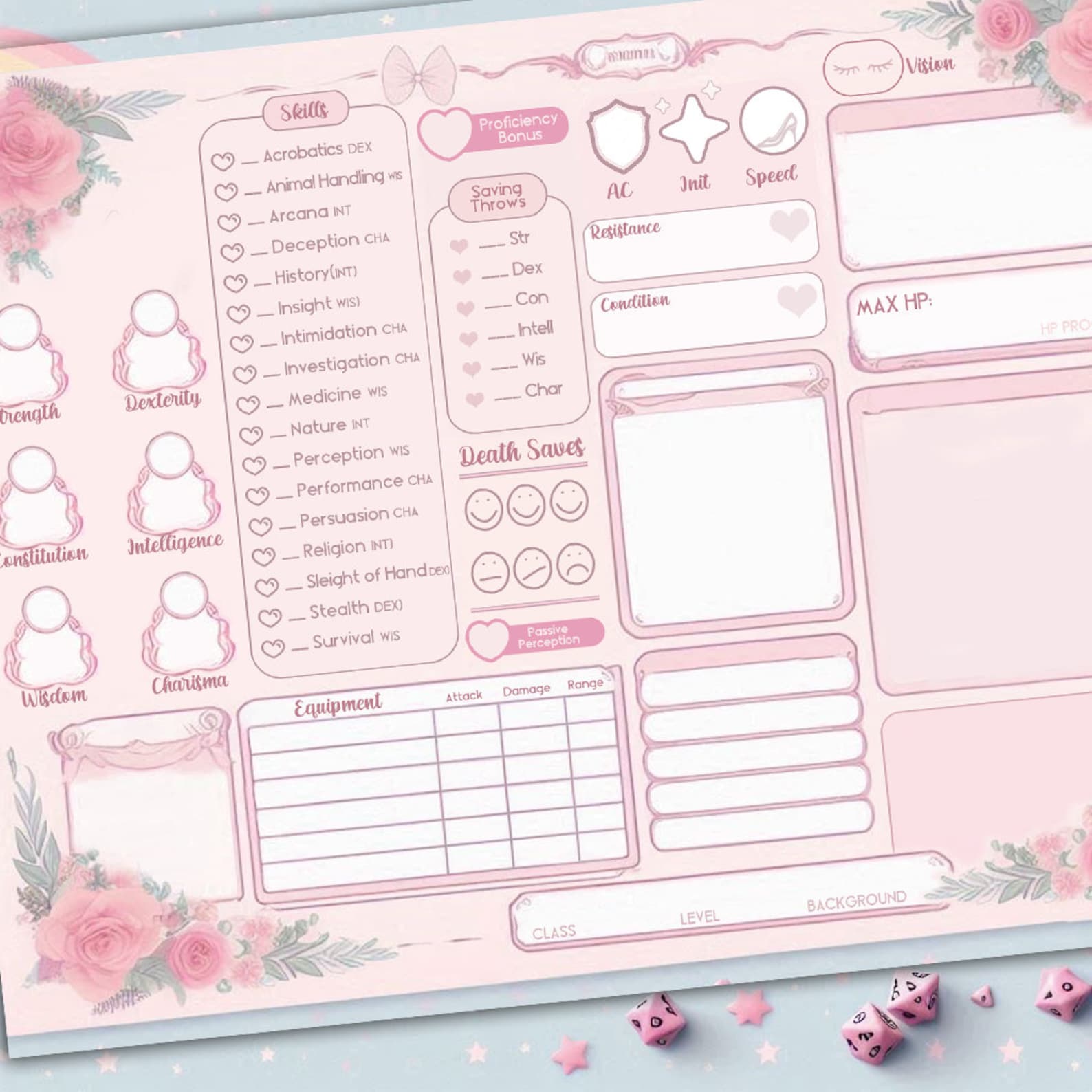Pastel Princess Dnd Printable Character Sheet, RPG Character Sheet, Dnd ...