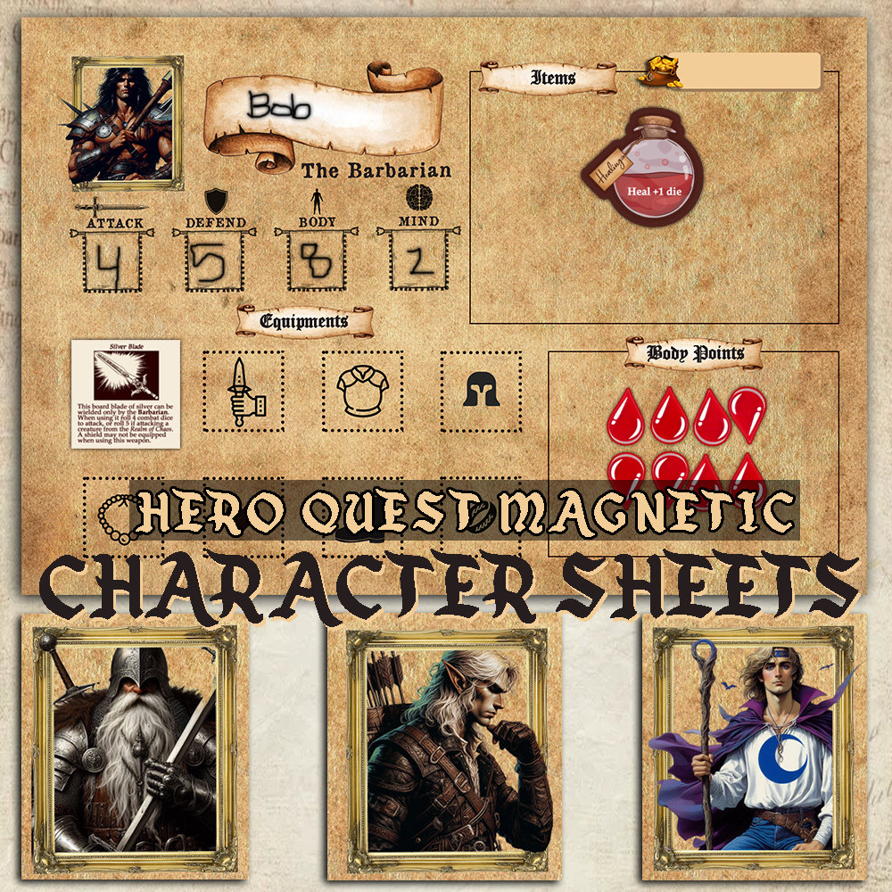 Heroquest Magnetic Character Sheets | Printable Instant Downloads - Etsy