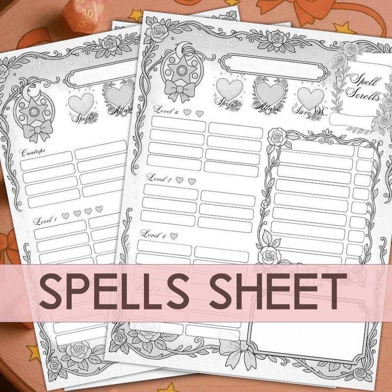 Magical Girl Black & White | Dnd Printable Character Sheet | Canva Editable | RPG Character ...