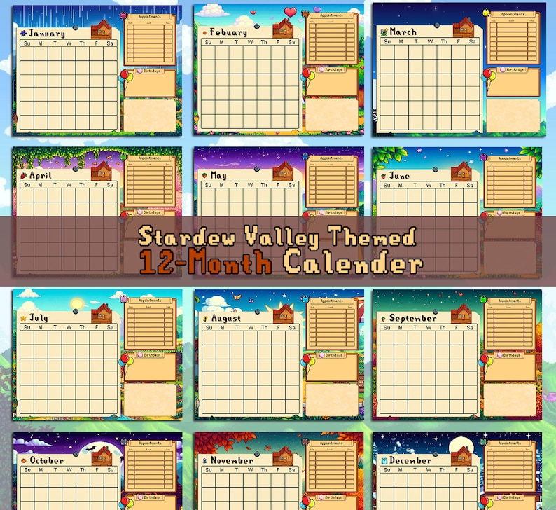 Stardew Valley 12-month Calendar | Printable 11x8.5 Instant Download - Etsy