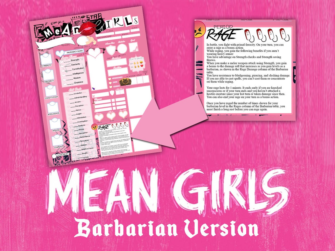 Mean Girls Themed | Dnd Printable Character Sheet - Etsy