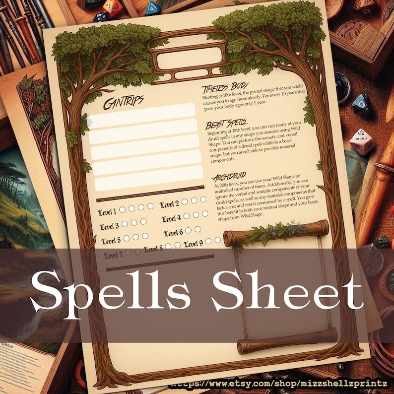 Druid | Dnd Printable Character Sheet | Canva Editable | RPG Character ...