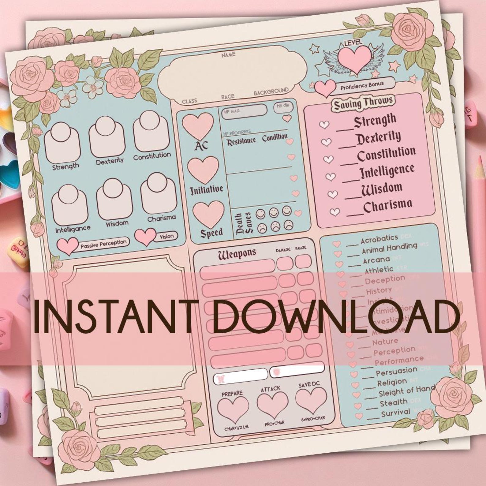 Pastel Dream | Dnd Printable Character Sheet | RPG Character Sheet, Dnd ...