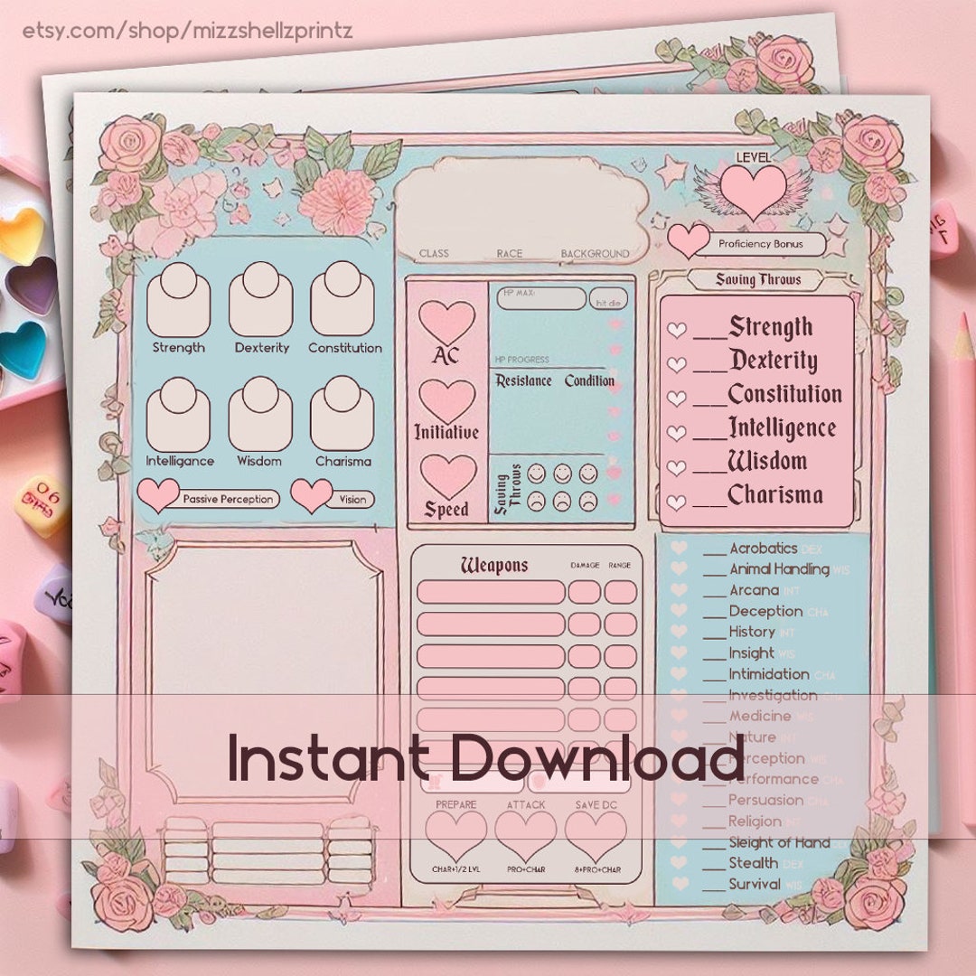 Pastel Dream | Dnd Printable Character Sheet, RPG Character Sheet, Dnd ...