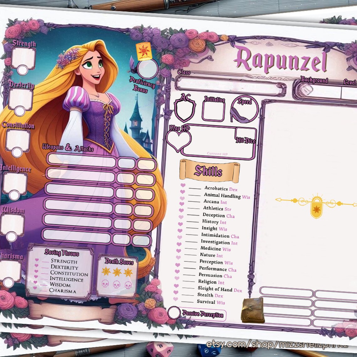 Rapunzel | Dnd Printable Character Sheet, RPG Character Sheet, Dnd 5e ...