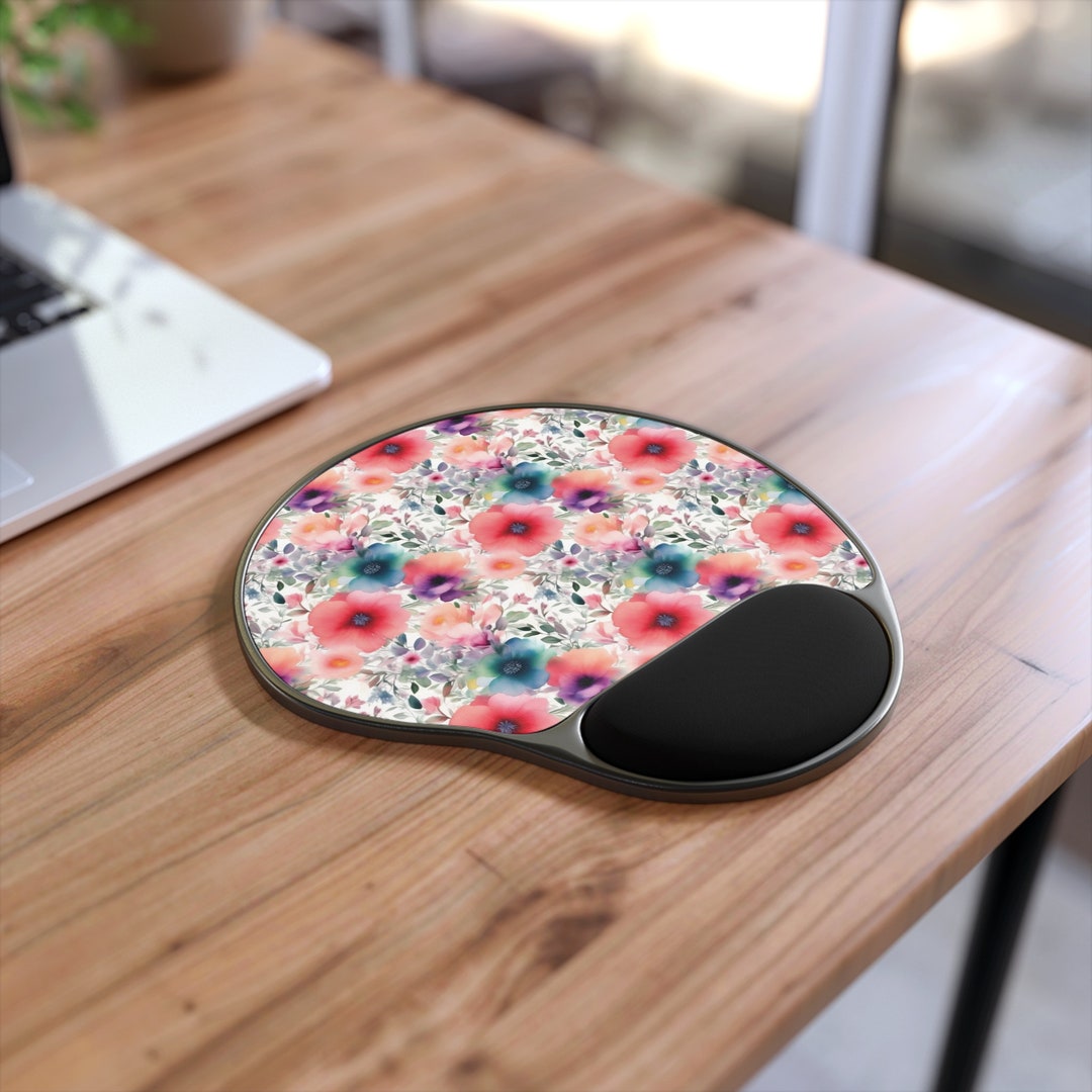 Floral Mouse Pad With Wrist Rest, Floral Desk Mat, Cottagecore Deskmat, Floral Office Decor ...