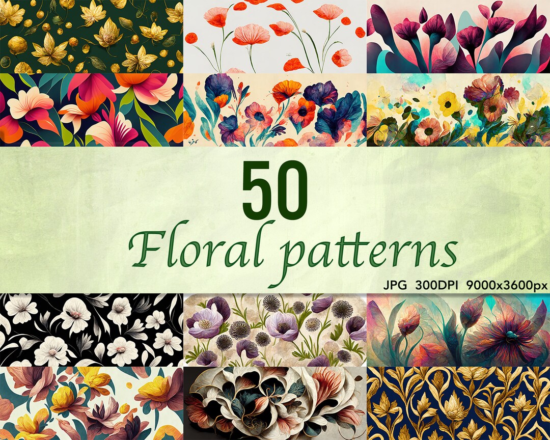 Mixed Flower Pattern Digital Wallpapers - Flower Backgrounds - 50 ...