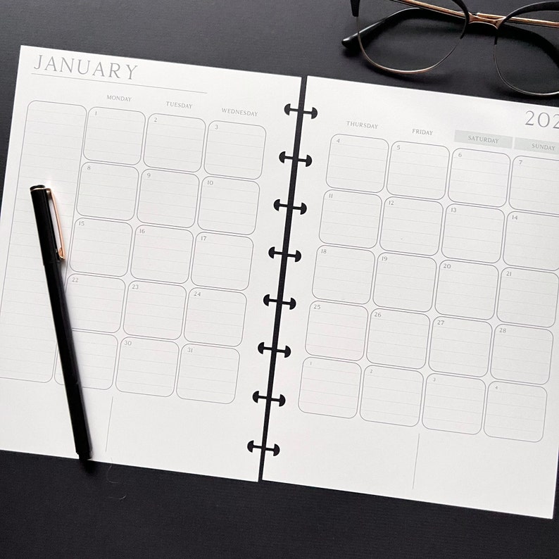 Monthly Calendar Planner Inserts Serif Font MO2P Cover Page/page Break ...