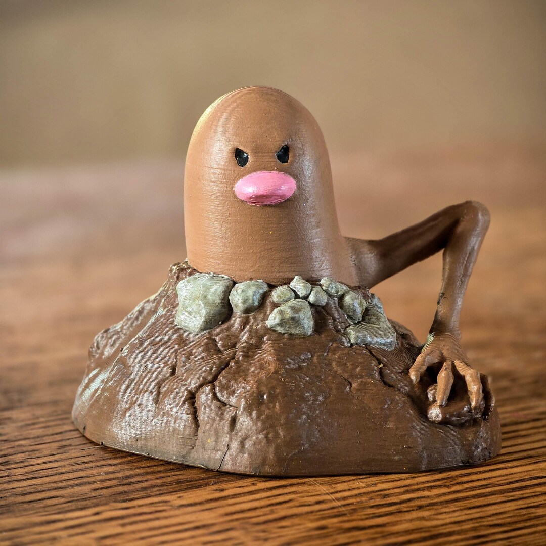 3D Printed Creepy Diglett Statue Figure Unique, Hand Painted ...