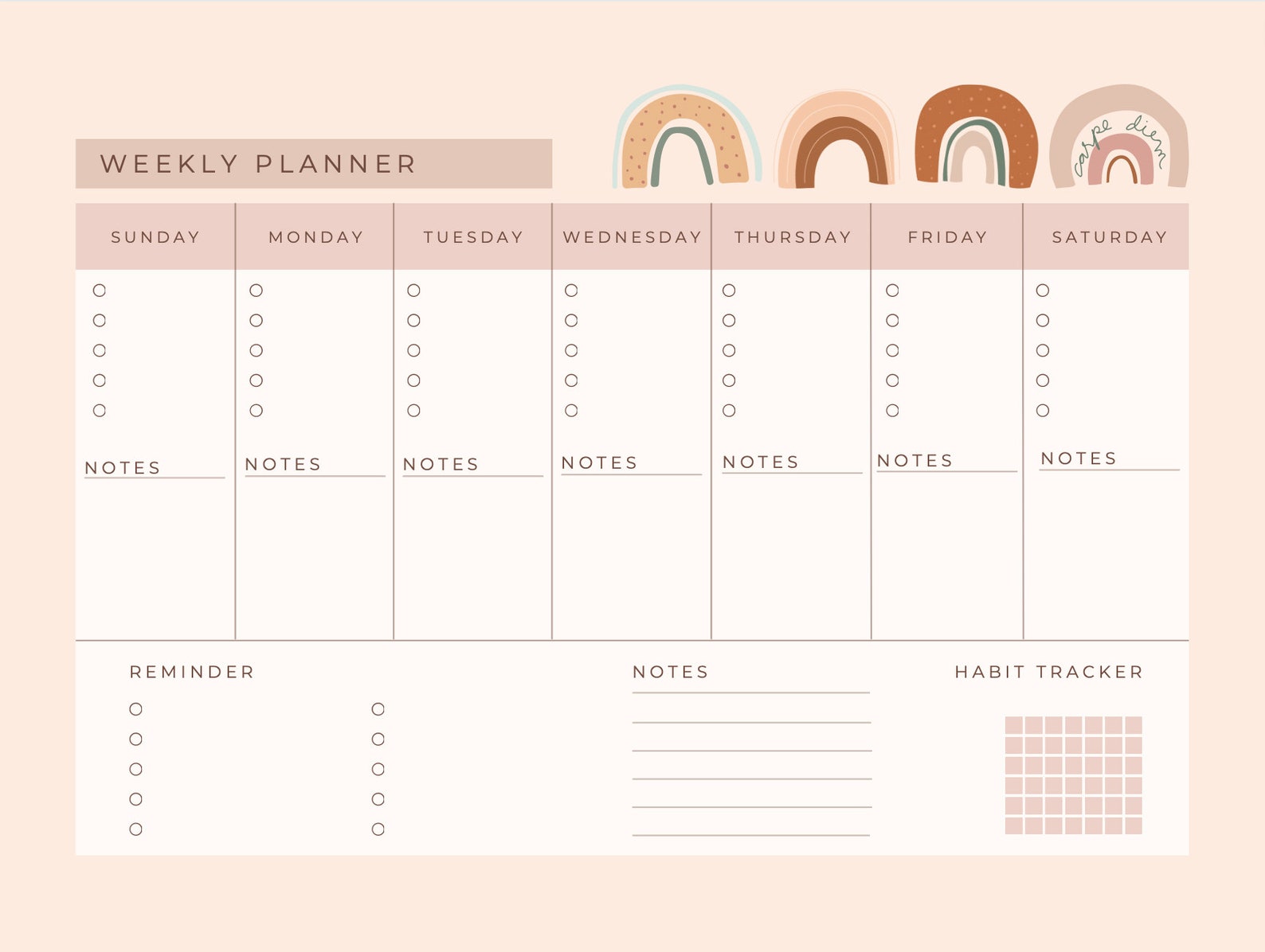 Cute Boho Weekly Planner - Etsy