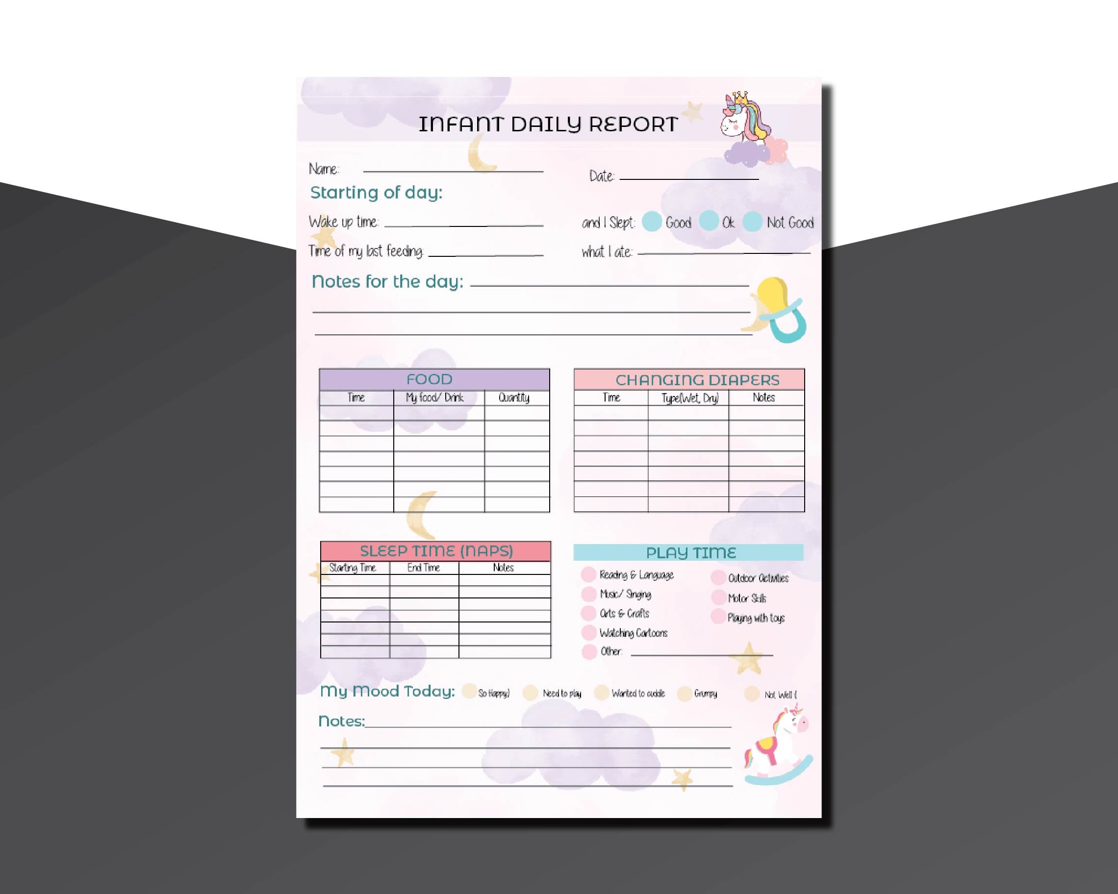 Daily Infant Log Book: Baby Tracker, Nanny Report (PDF) - Etsy