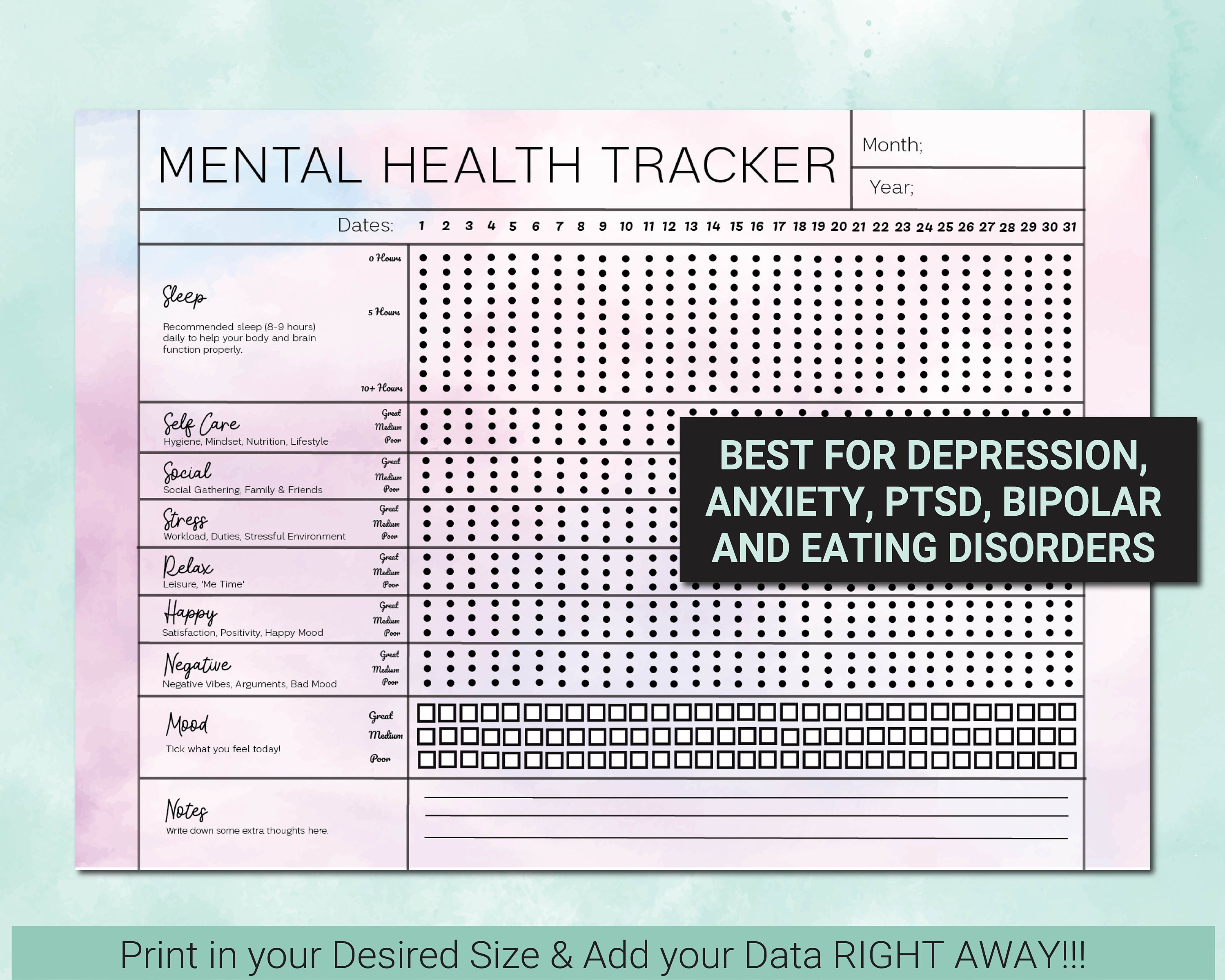 Mental Health Tracker Anxiety Log Anxiety Worksheets Anxiety Workbook ...