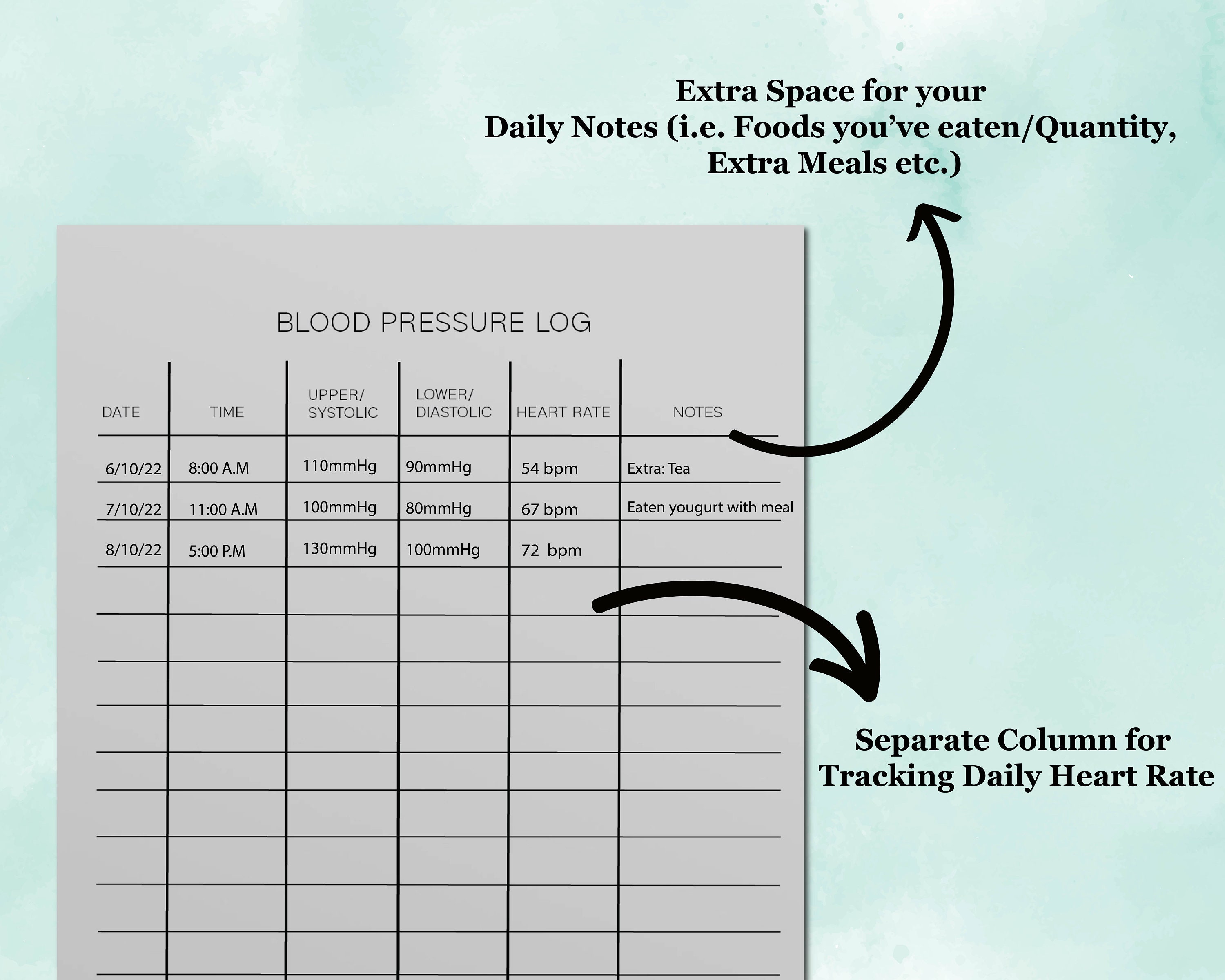 Blood Pressure Log Blood Pressure Chart Blood Pressure Hypertension ...
