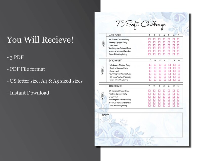 75 Soft Challenge Tracker: Printable Template (PDF) - Etsy