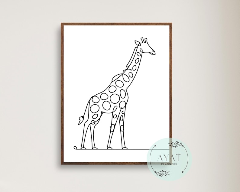 Minimalist Giraffe Line Art Print: Single Line Drawing (digital ...