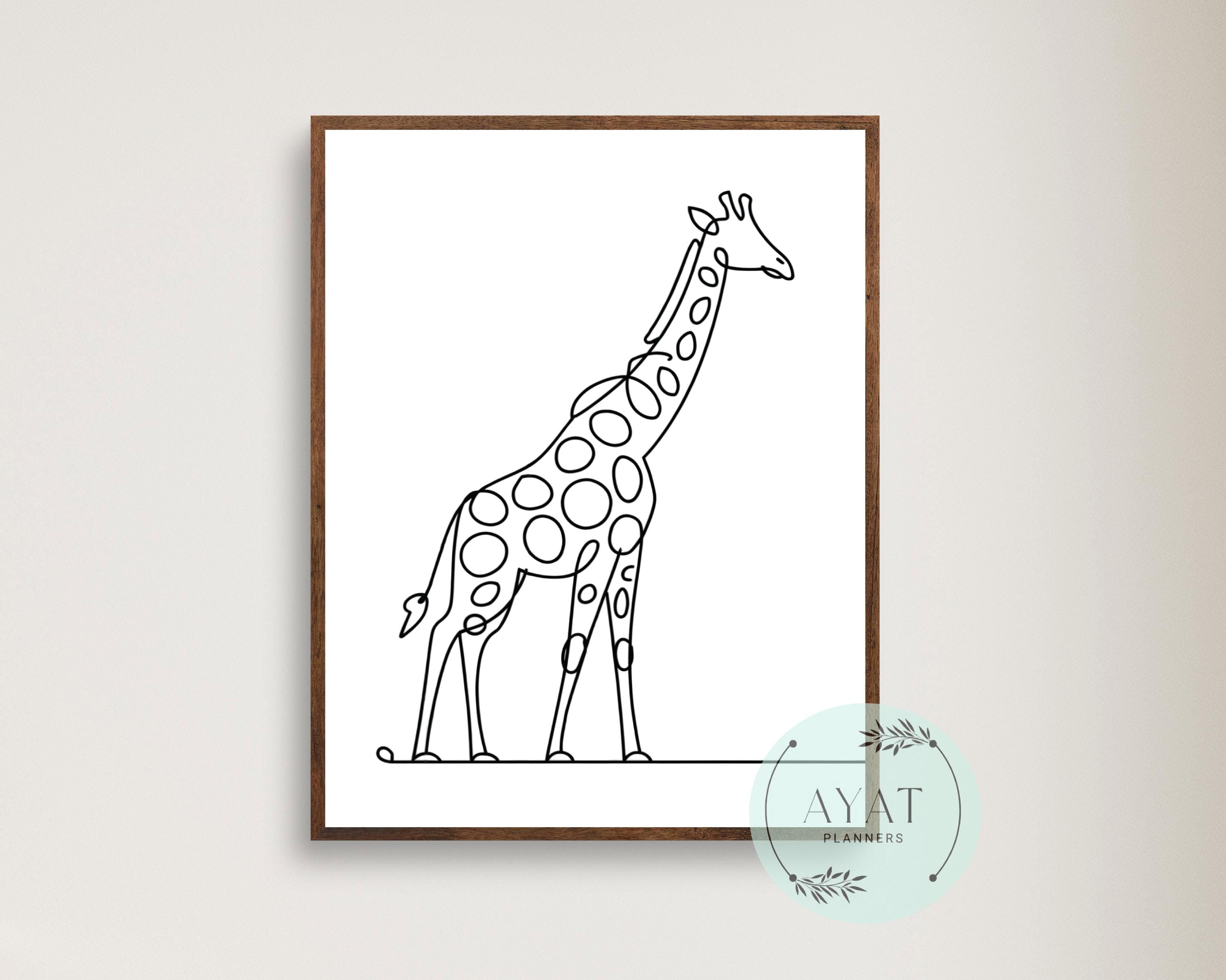 Digital Giraffe One Line Art Print, Minimalist Giraffe Single Line Wall ...