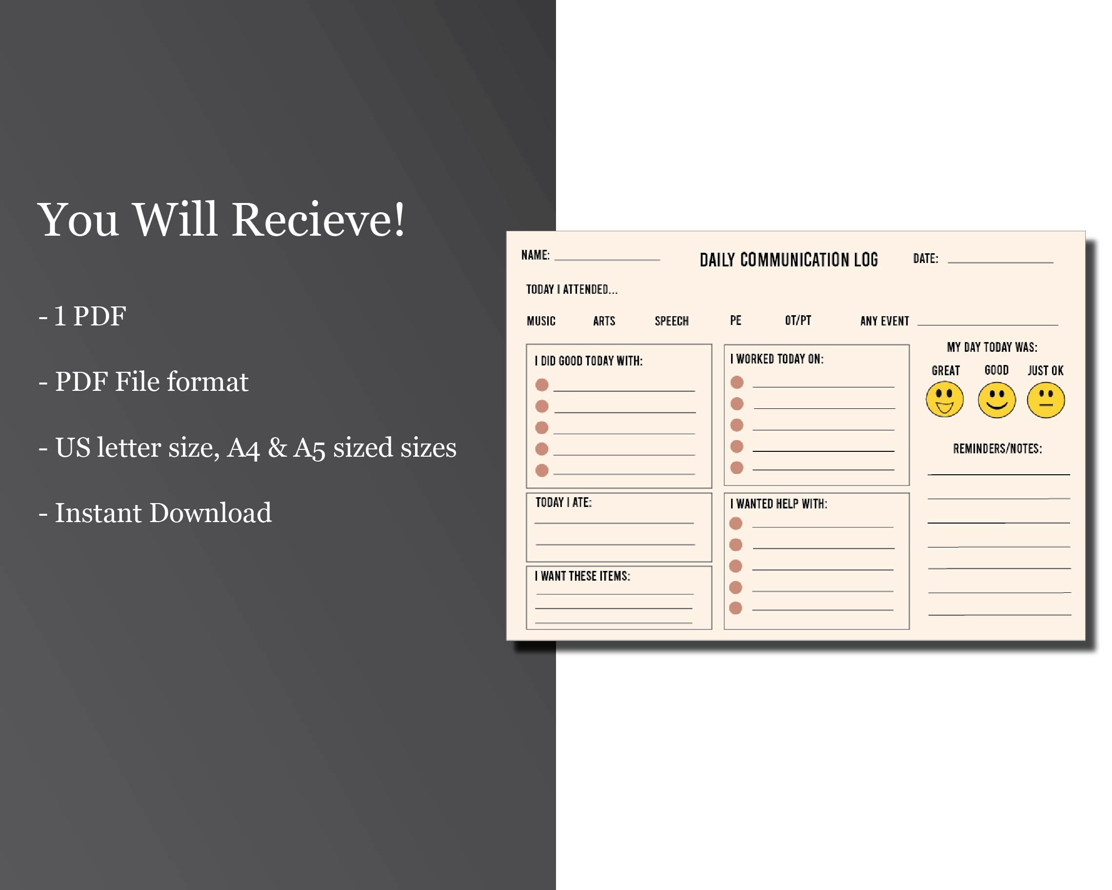 Parent Teacher Communication Log: Daily Student Report (PDF) - Etsy