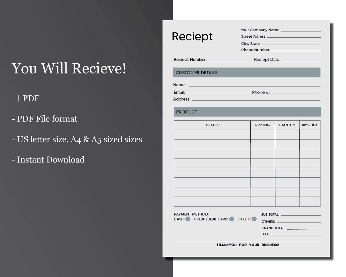 Receipt Template Receipts Business Receipt Invoice - Etsy UK