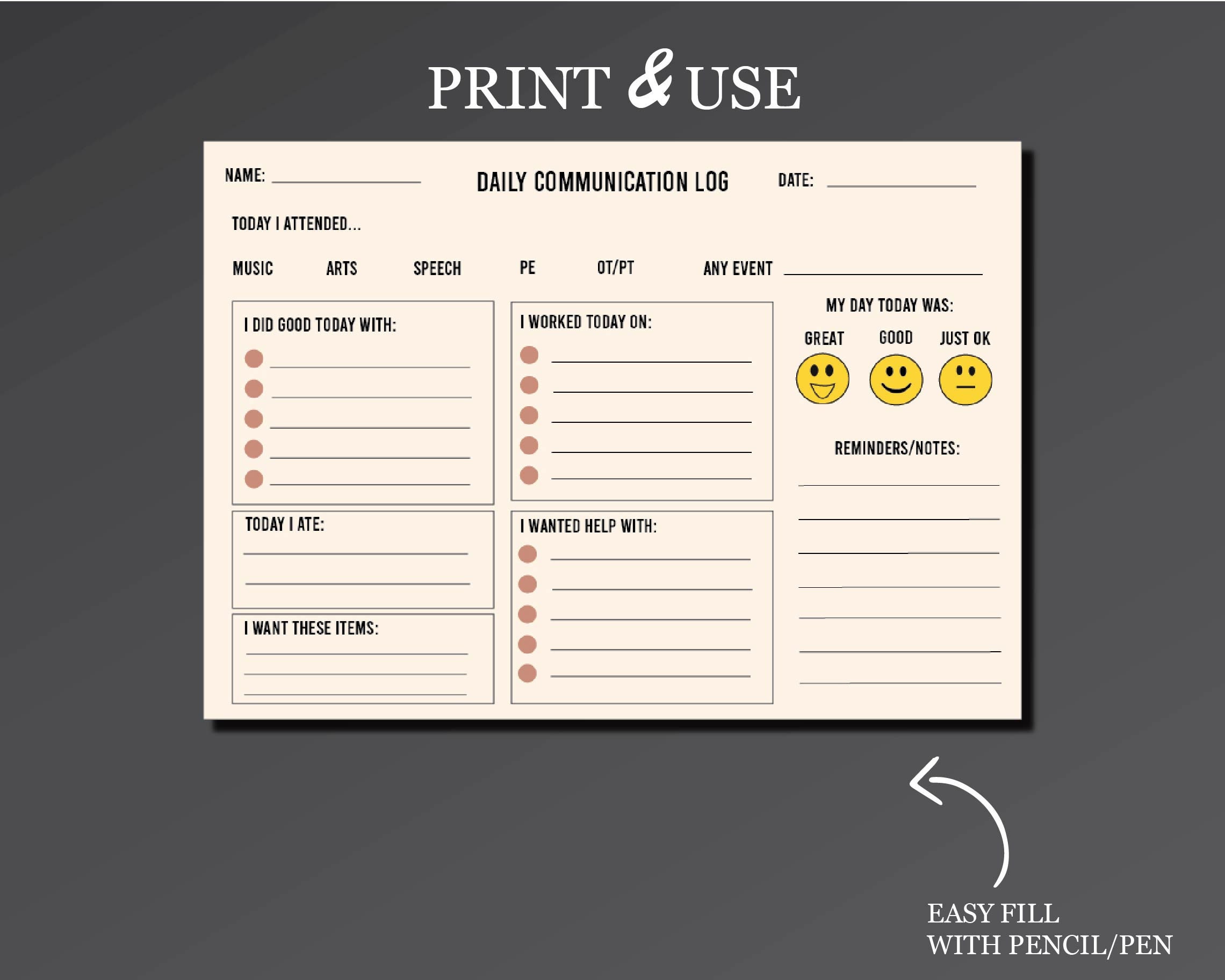 Parent Teacher Communication Log: Daily Student Report (PDF) - Etsy