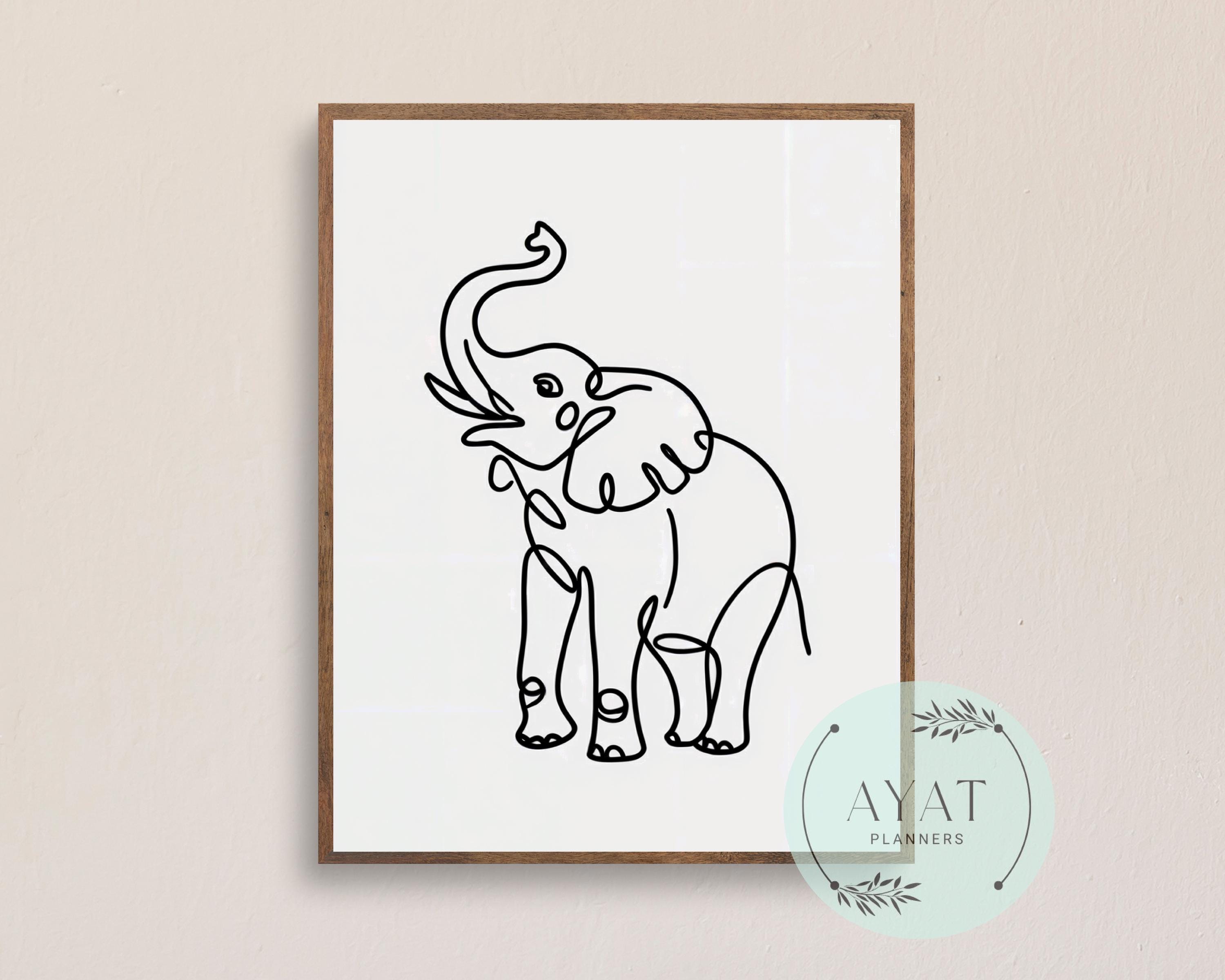 Minimalist Elephant One Line Art Print | Digital Elephant One Line ...