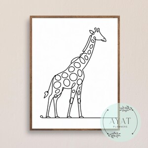 Minimalist Giraffe Line Art Print: Single Line Drawing (digital ...
