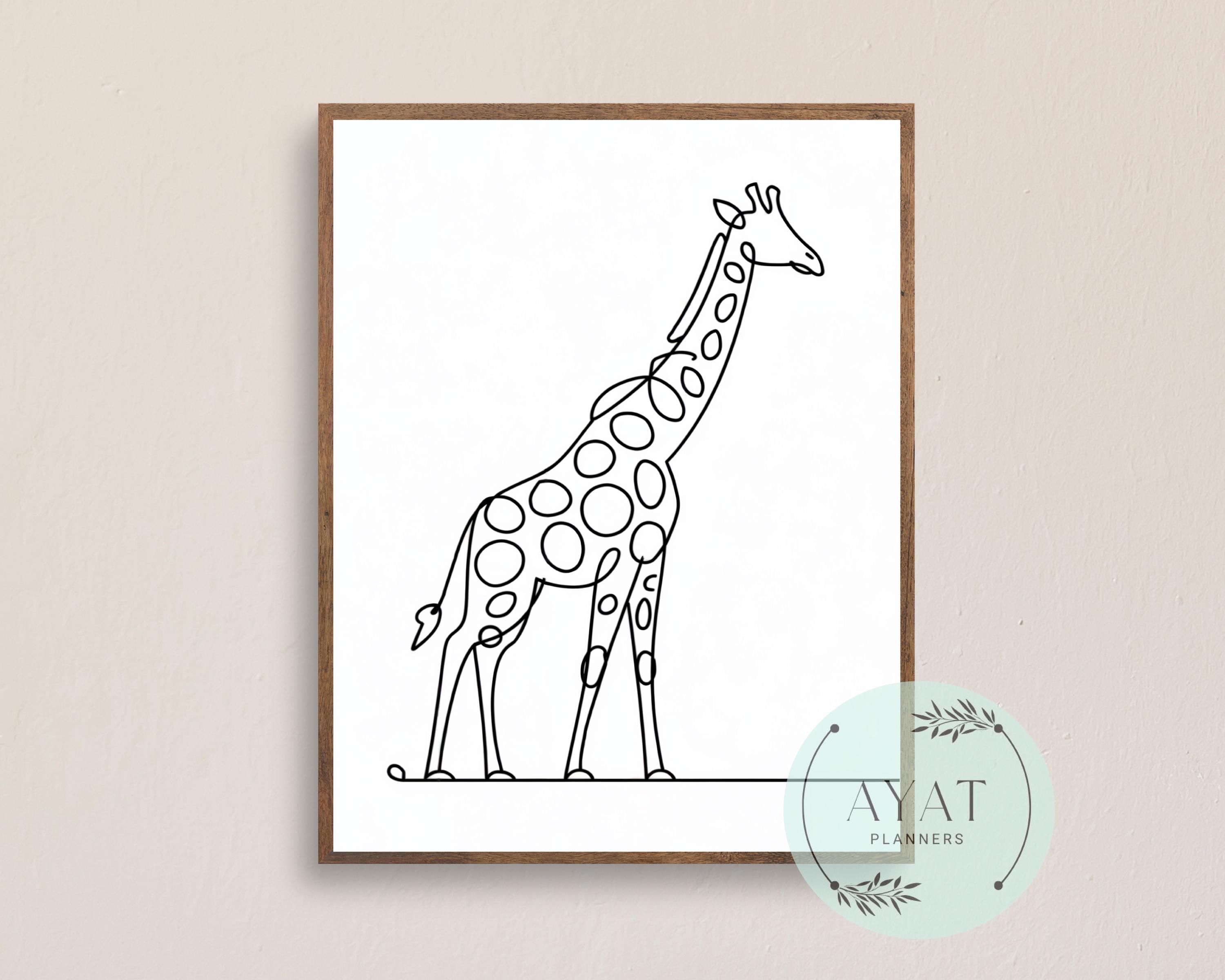 Digital Giraffe One Line Art Print, Minimalist Giraffe Single Line Wall ...