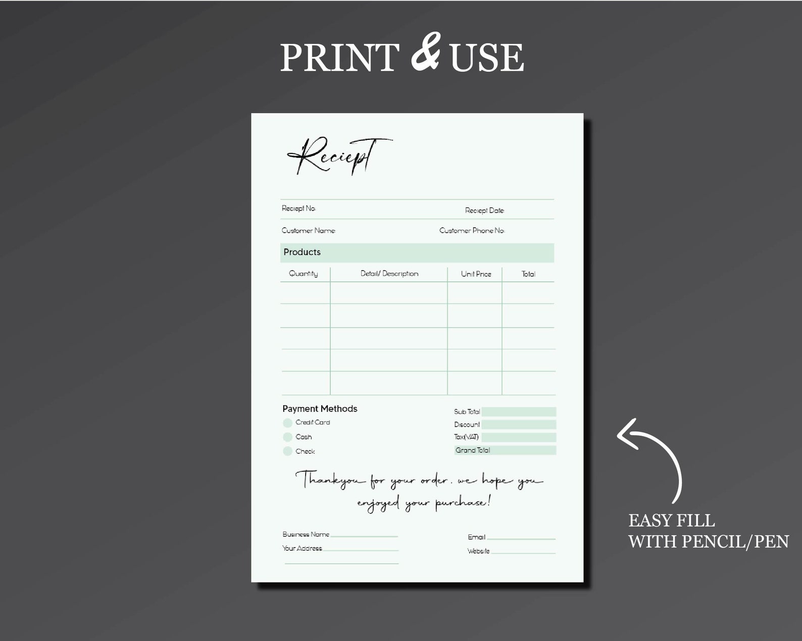 Receipt Template Receipts Business Receipt Invoice - Etsy