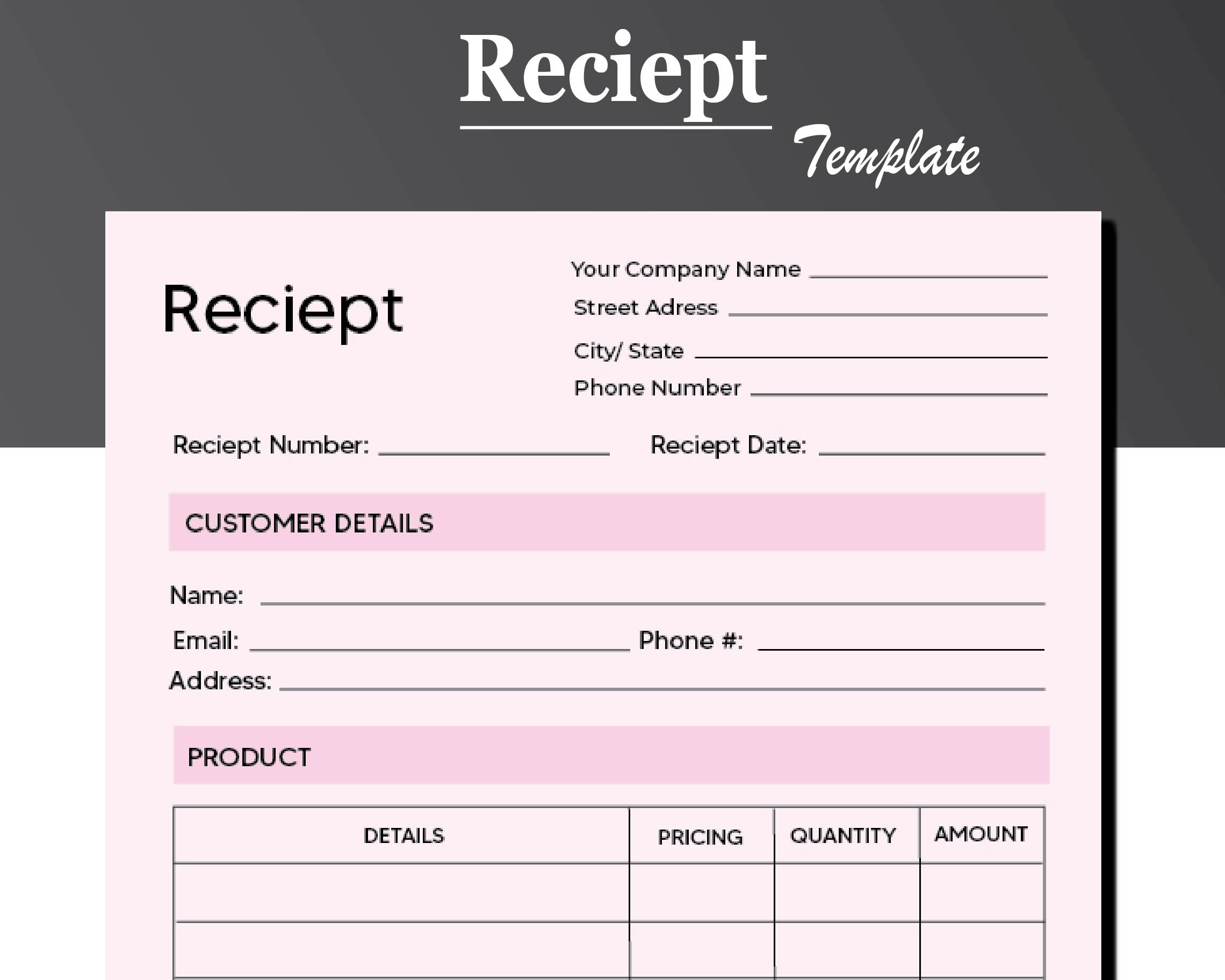 Business Receipt Template: Printable Invoice, Rent, Order Forms (PDF ...