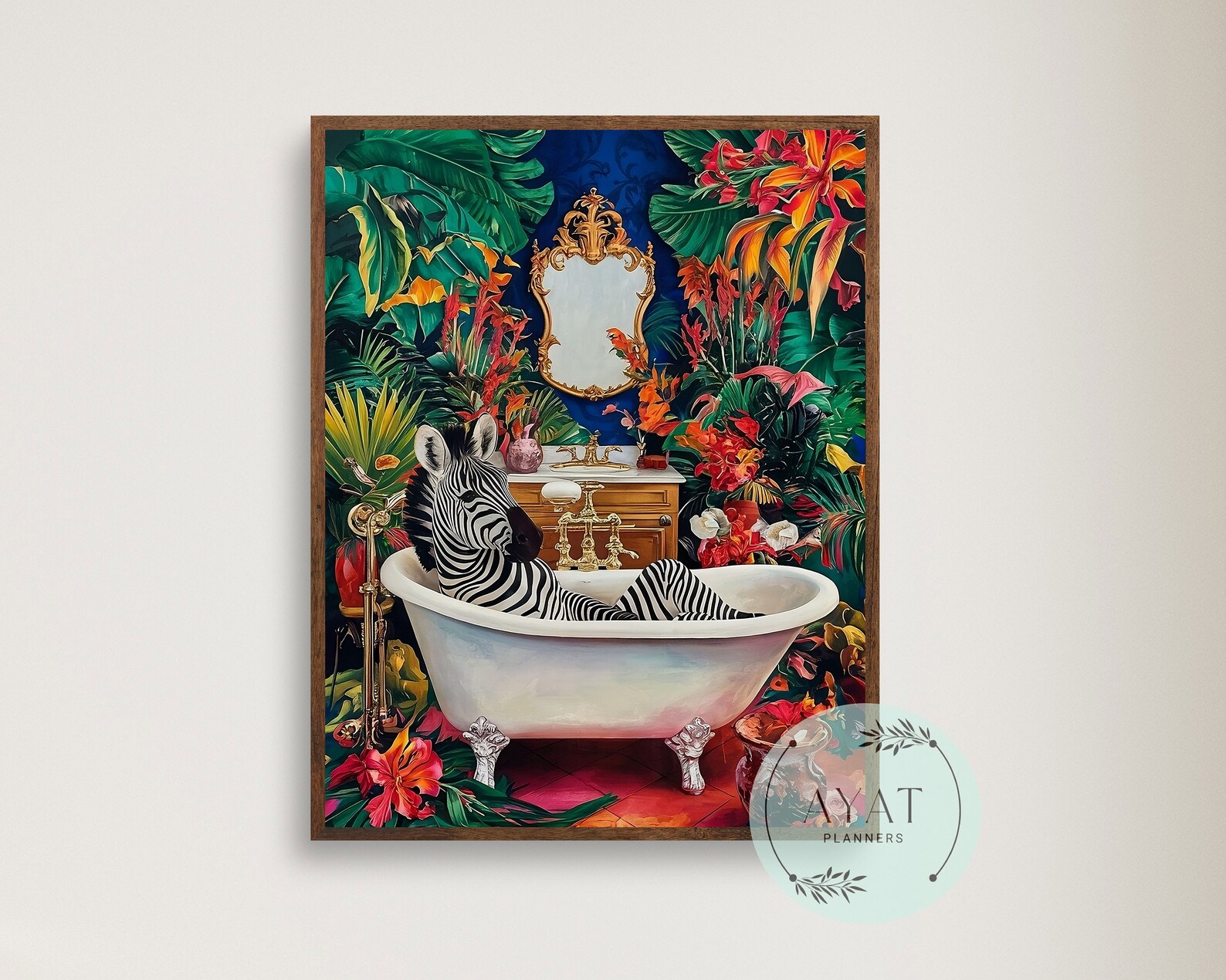 Cute Zebra in a Tub, Bathroom Wall Art, Botanical Animal Print ...