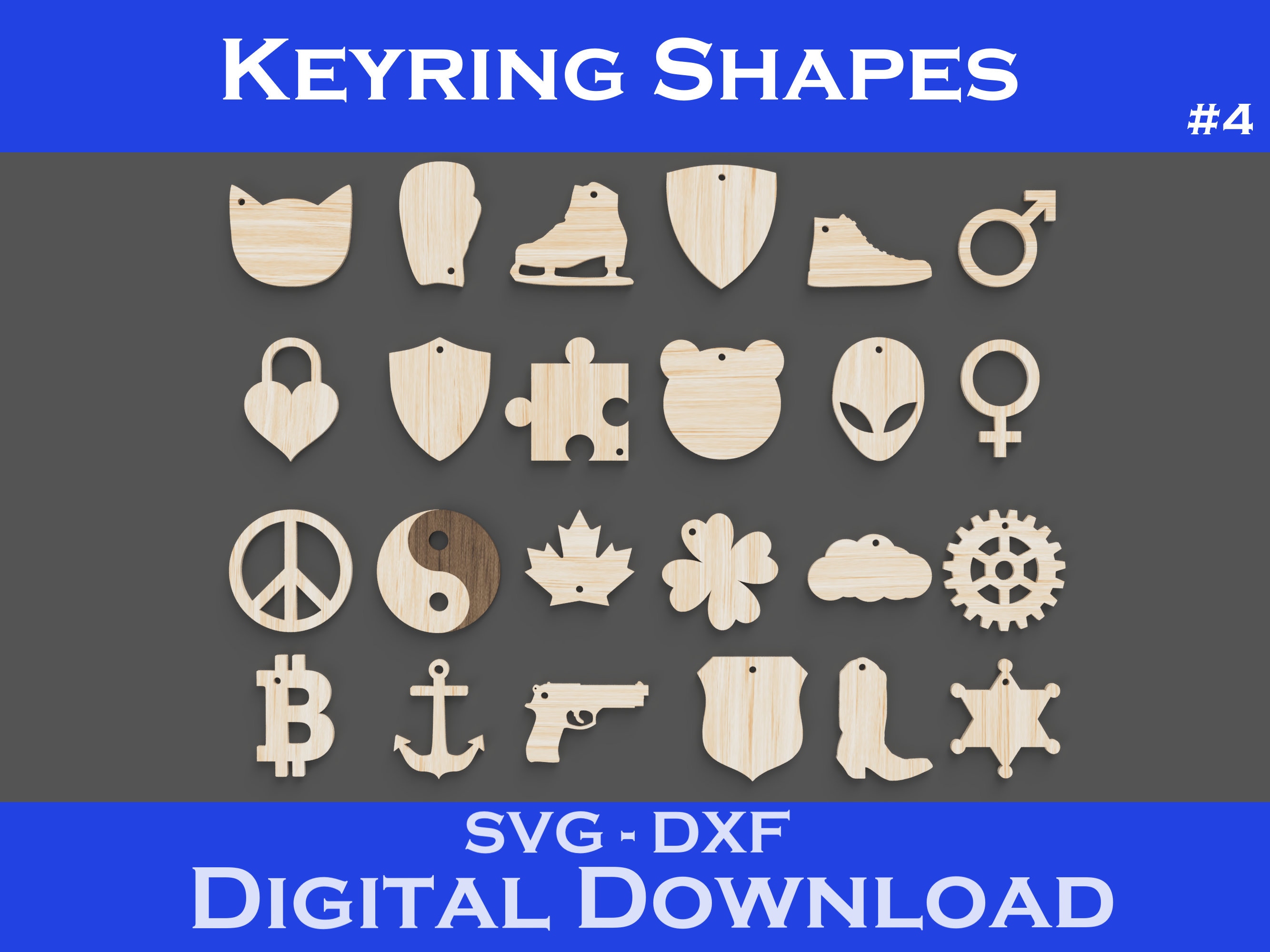 Keyring Design Files for Laser Cutting #4. SVG, DXF. - Keychain Designs ...