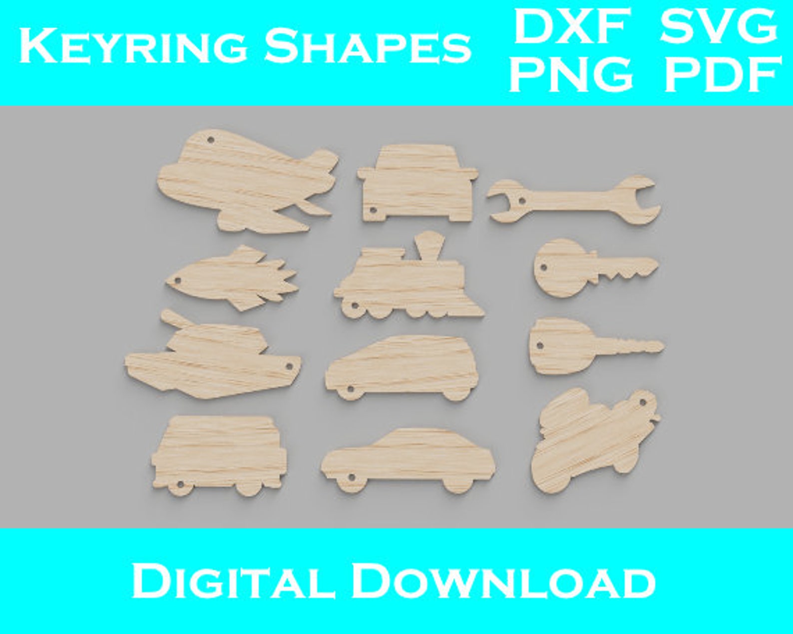 Keyring Design Files for Laser Cutting #2. SVG, DXF, PNG. - Keychain ...