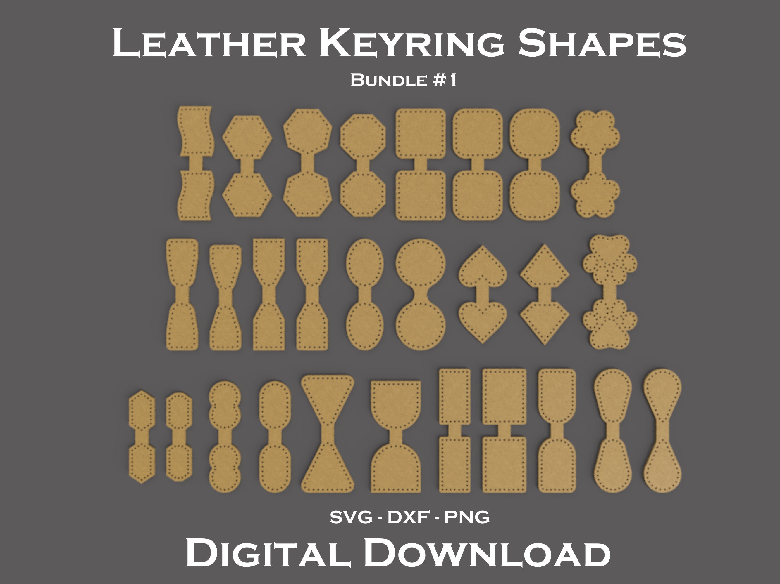 Leather Keyring Design Files for Laser Cutting Bundle #1. SVG, DXF, PNG ...
