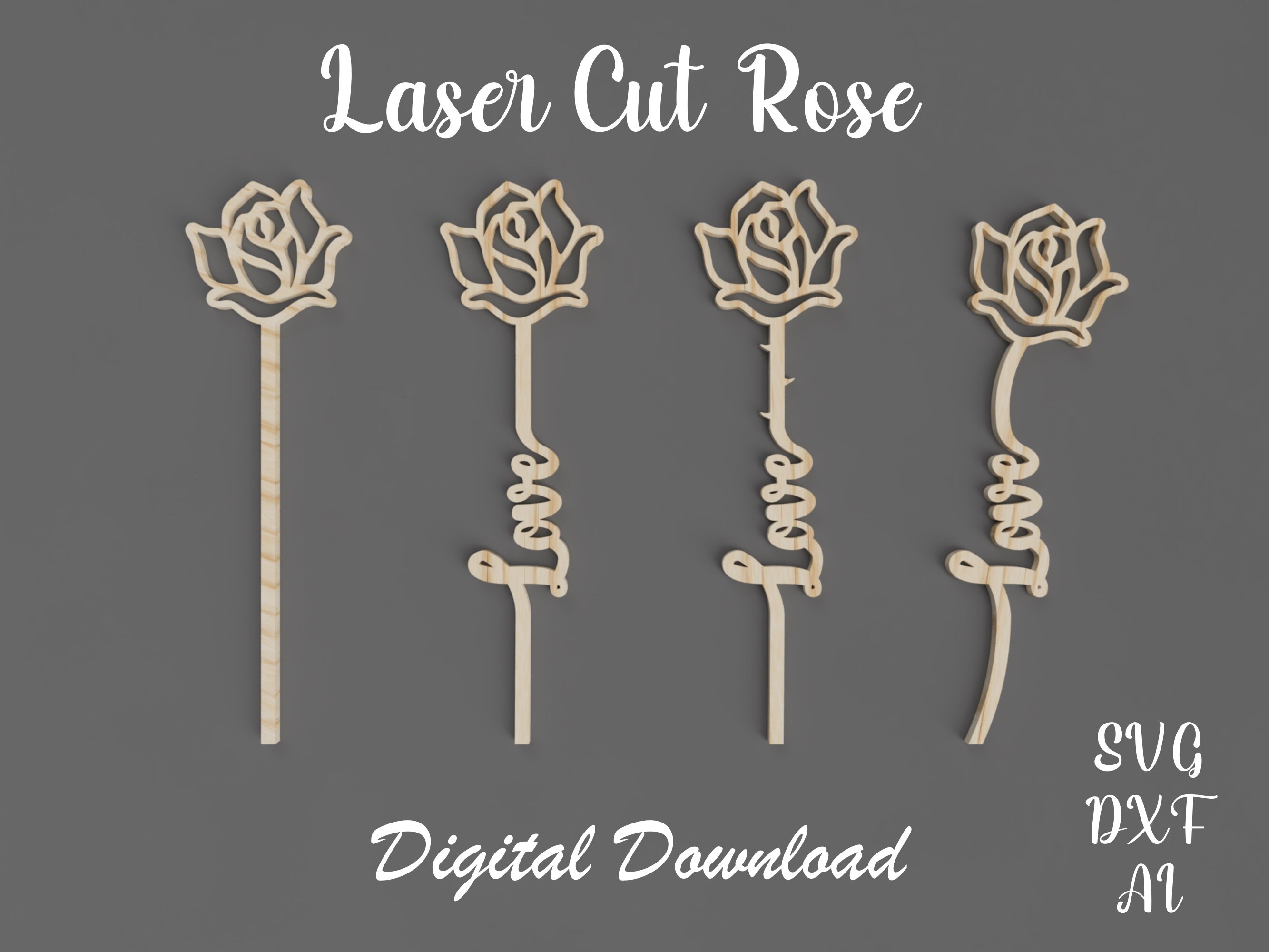 Laser Cut Rose Design Files for Laser Cutting - Love. SVG, DXF. - Gift ...