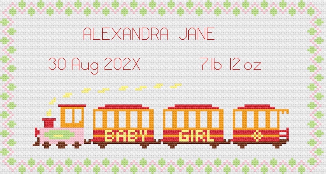 Train Girl Birth Sampler Cross Stitch Digital Download - Etsy