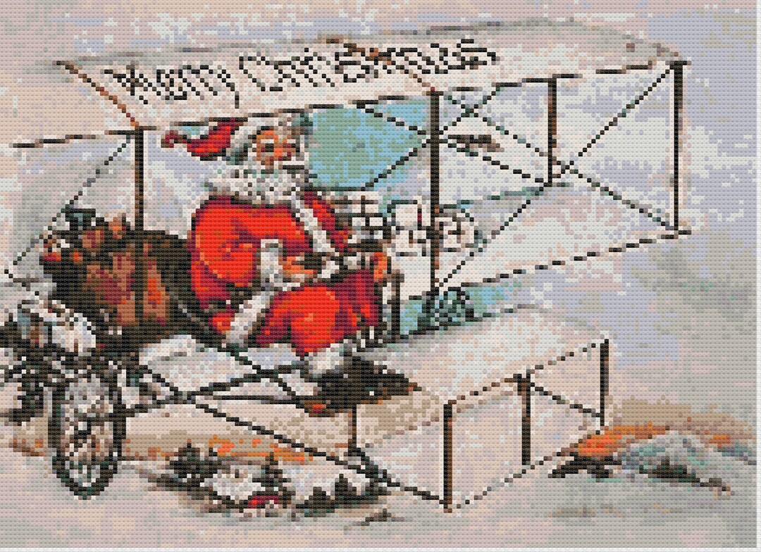 Santa in a Biplane Cross Stitch Digital Download - Etsy