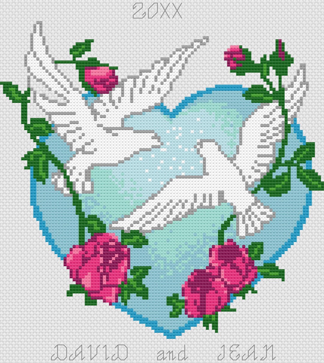 Doves and Heart Wedding or Anniversary Sampler Cross Stitch Kit by ...