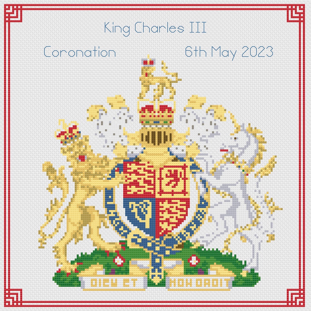 HM King Charles III Coronation - Coat of Arms Cross Stitch Kit - Etsy