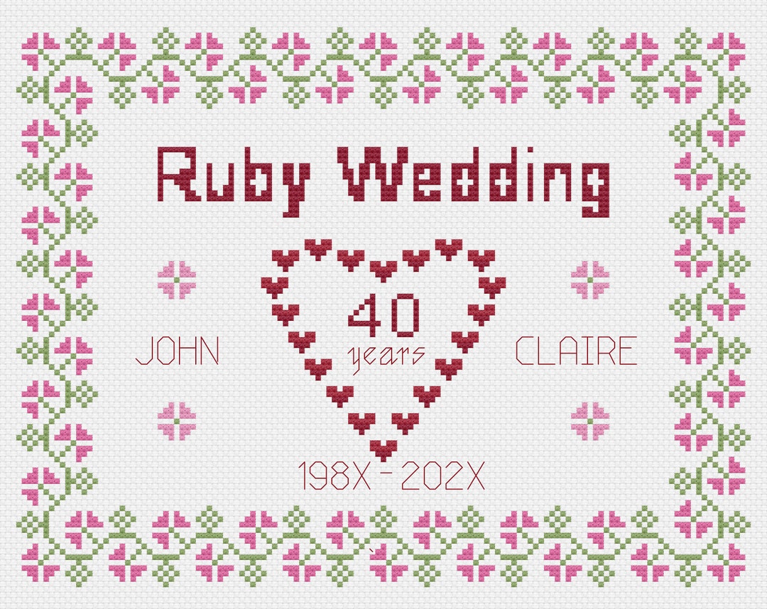 Ruby Wedding Anniversary Sampler Cross Stitch Digital Download - Etsy