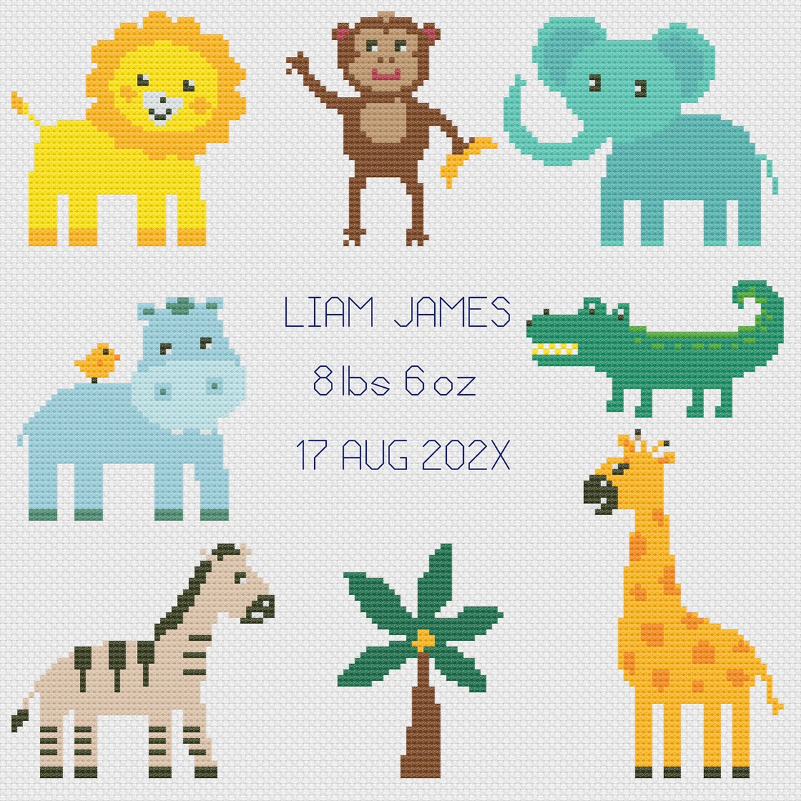 Jungle Animals Birth Sampler Cross Stitch Digital Download - Etsy