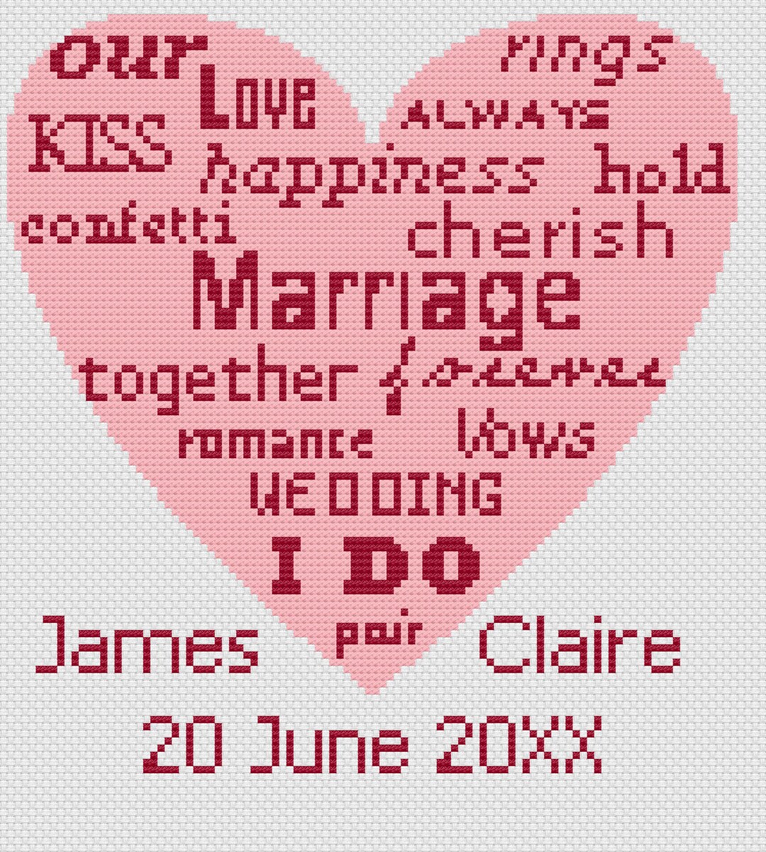 Wedding Heart Words Sampler Cross Stitch Kit by Florashell - Etsy