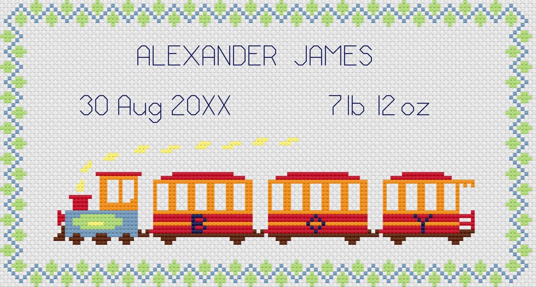 Train Birth Sampler Cross Stitch Kit by Florashell - Etsy