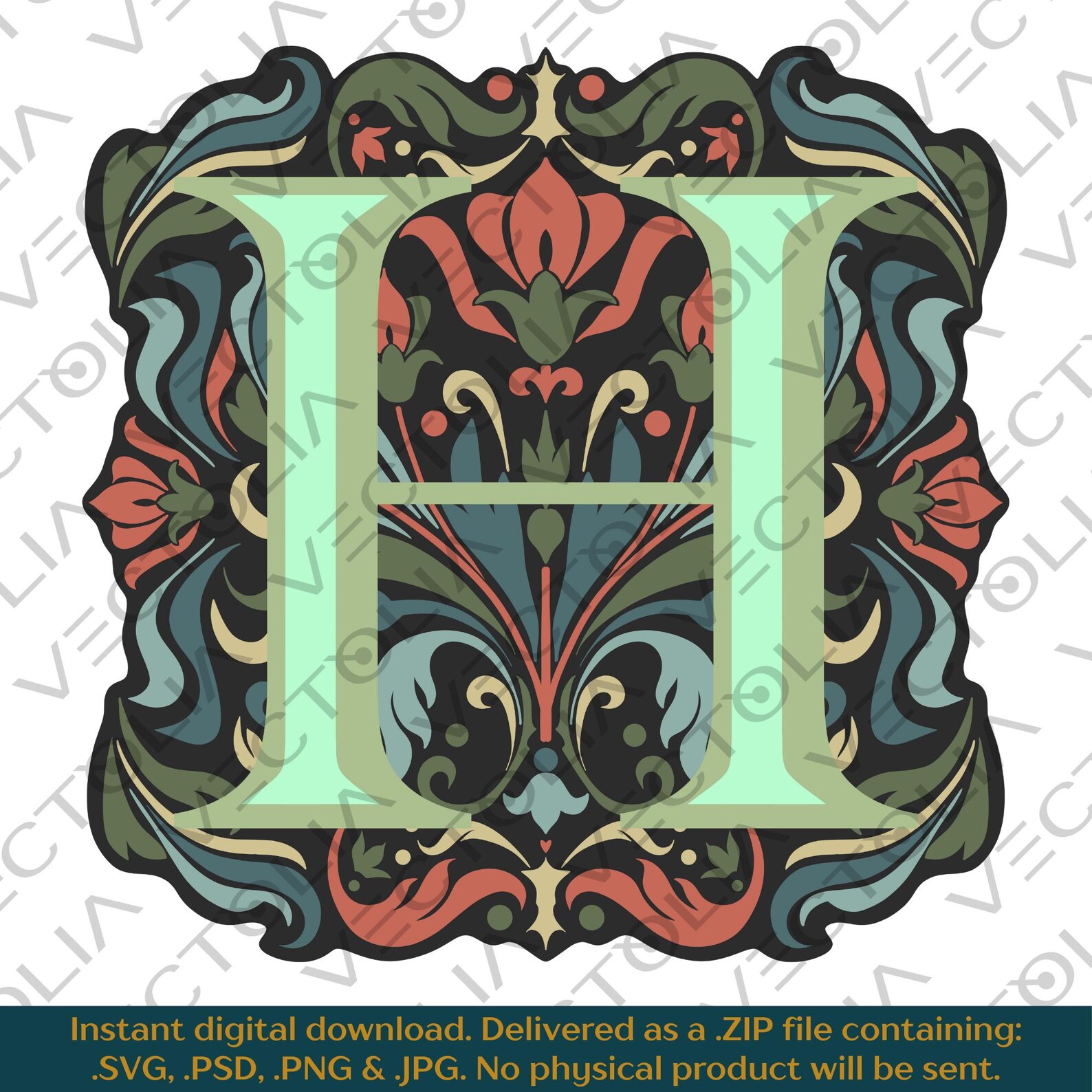 Medieval Illuminated Manuscript Letter H - Hand-drawn Vector Design ...