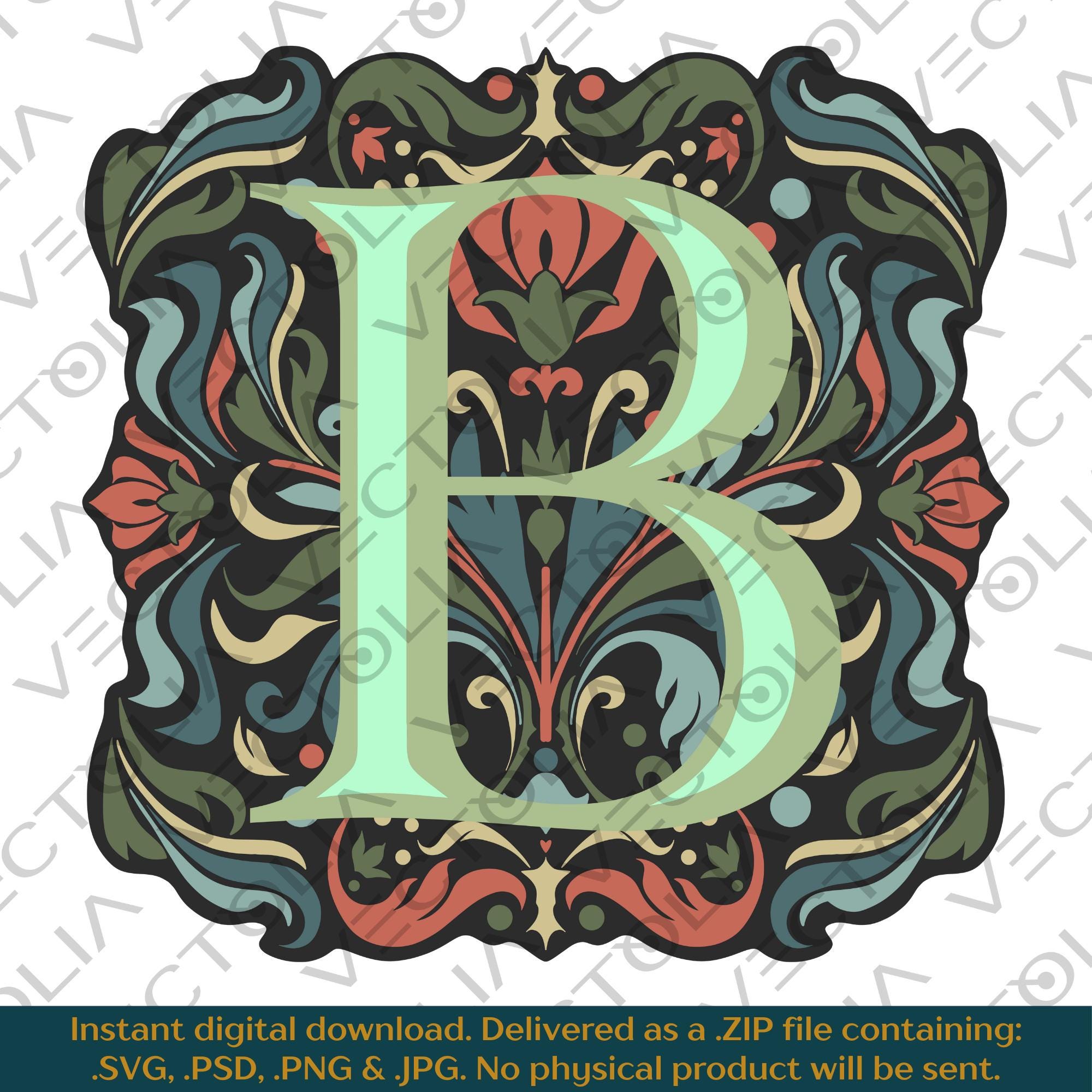 Medieval Illuminated Manuscript Letter B - Hand-drawn Vector Design ...