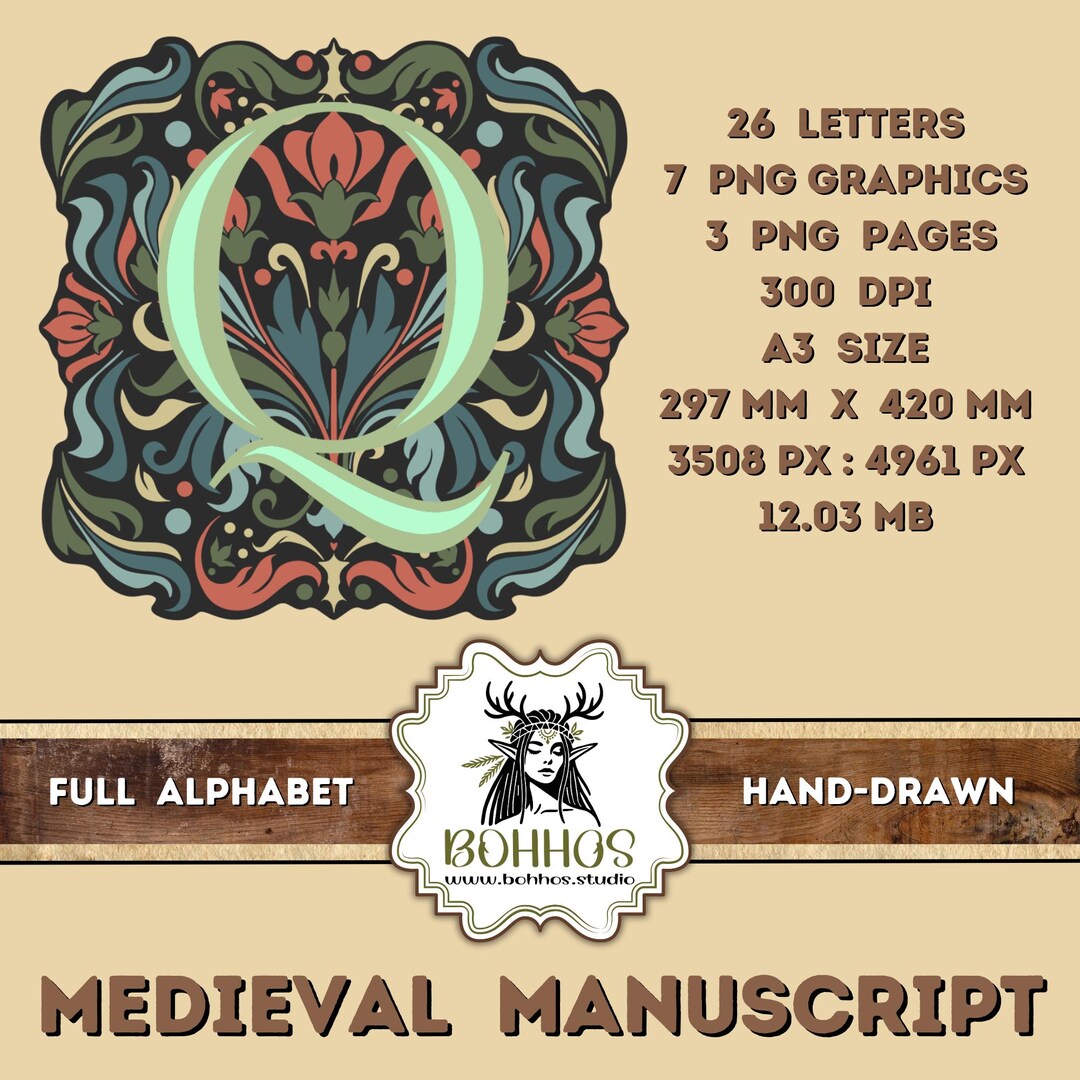 Medieval Manuscript PNG | Ornate Alphabet Clipart | Hand-drawn ...