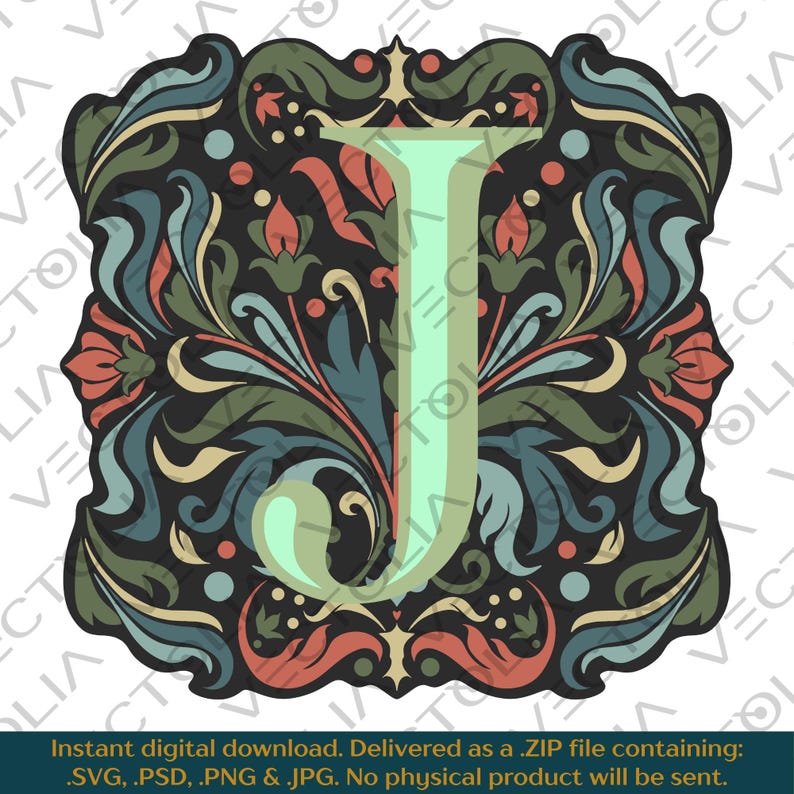 Medieval Illuminated Manuscript Letter J - Hand-drawn Vector Design ...