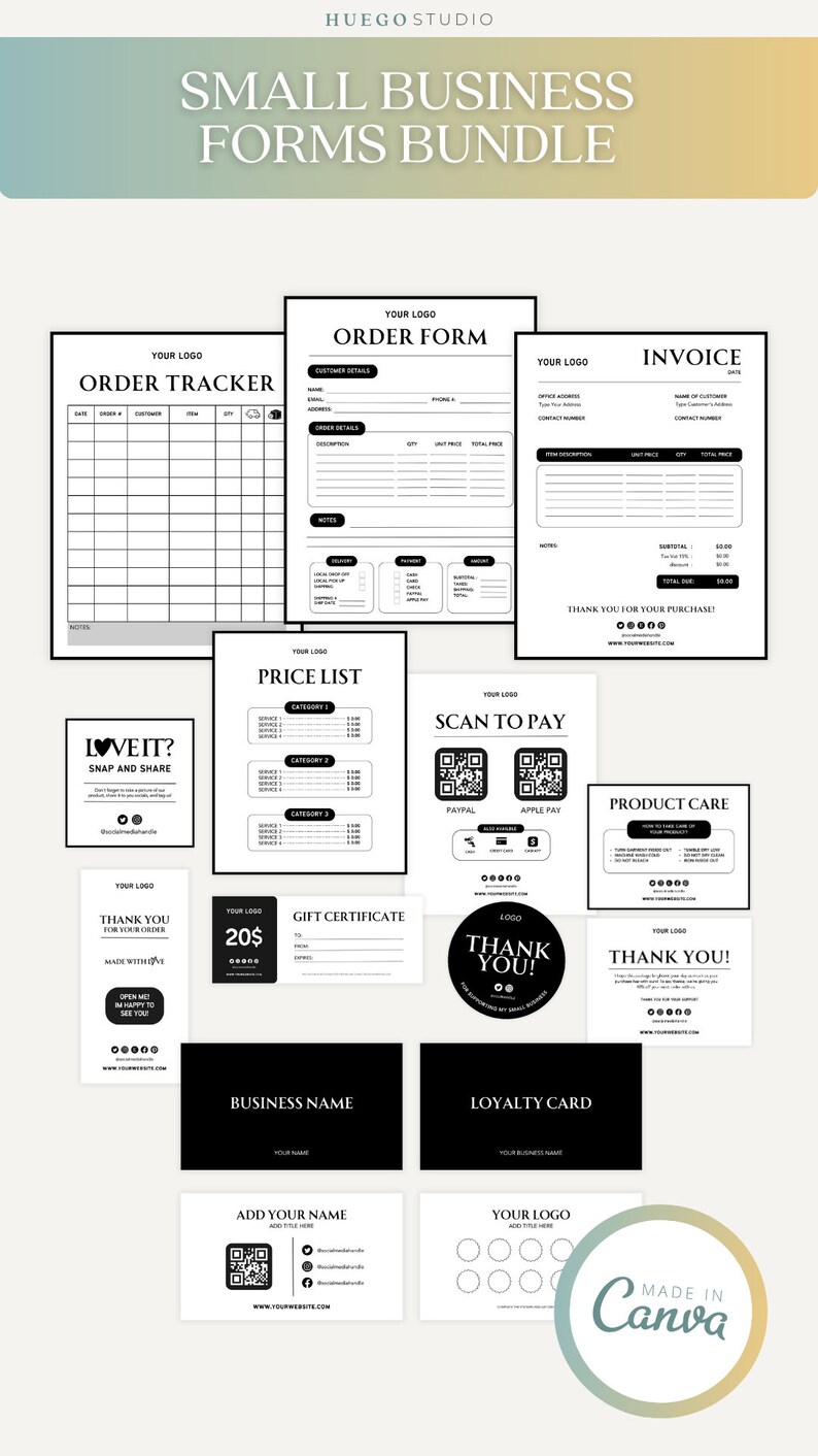 Editable Small Business Bundle Order Form Tracker Invoice Gift - Etsy
