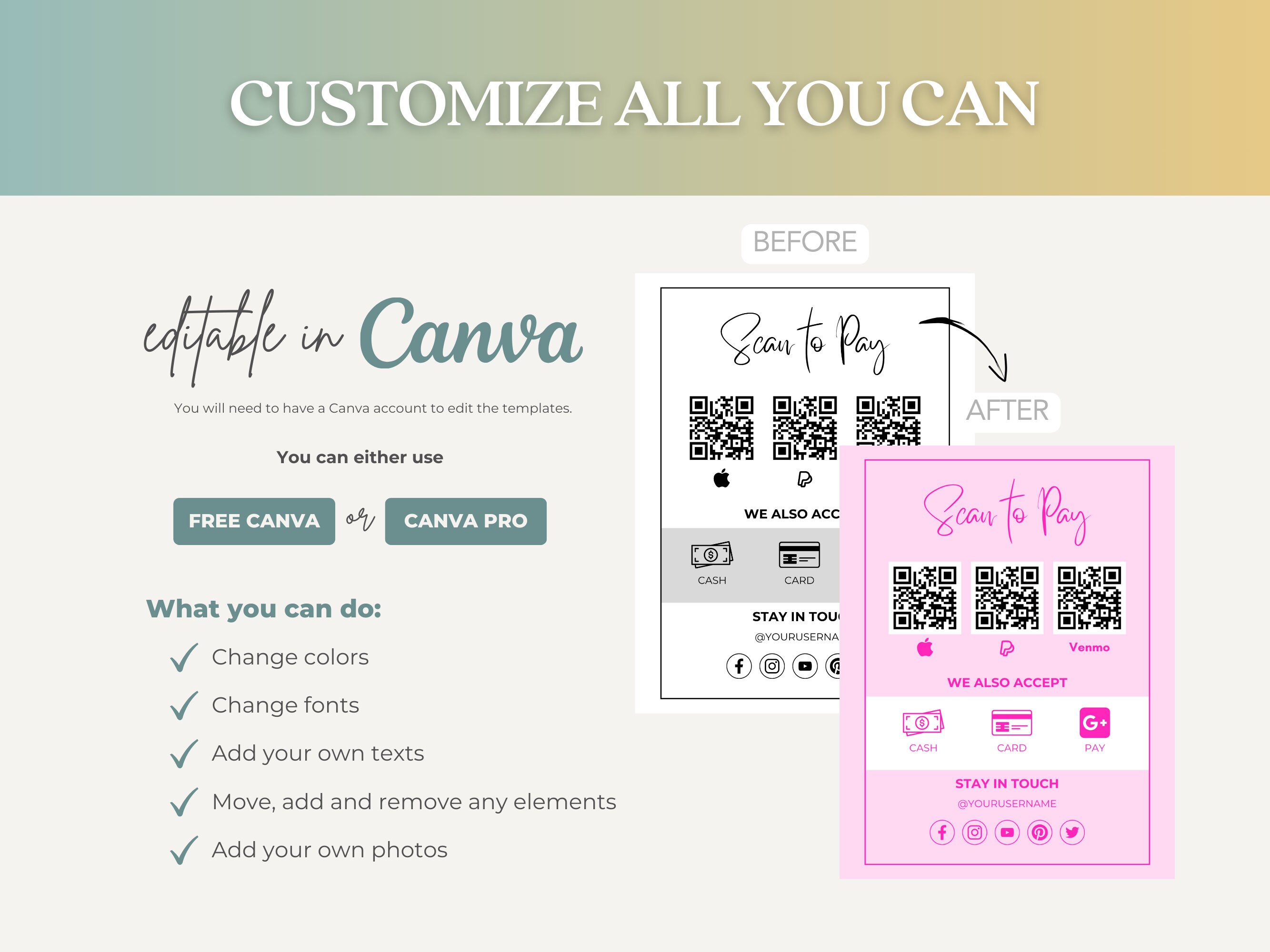 Editable DIY Scan to Pay Card Sign Editable Canva Template QR - Etsy